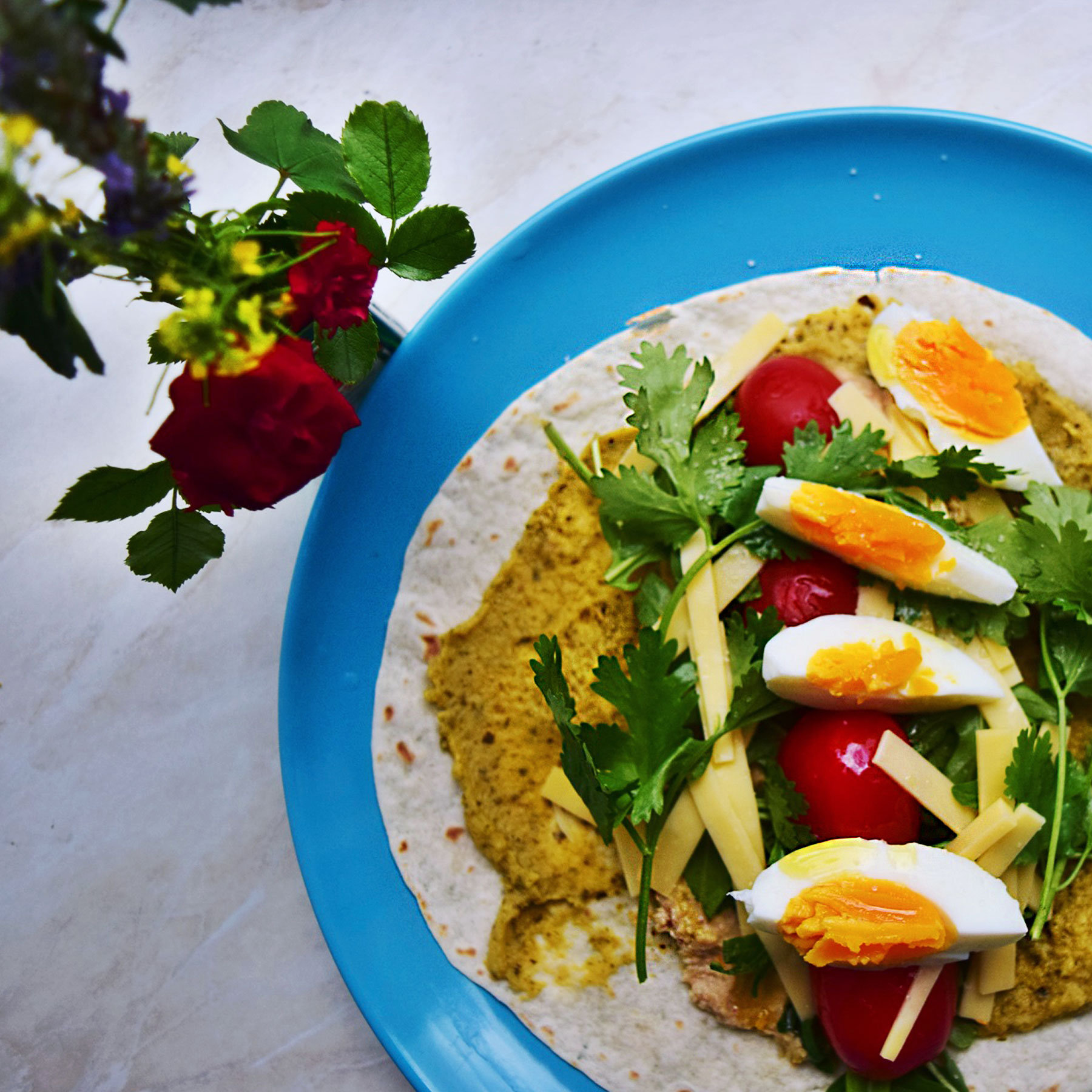 Gouda and Hummus Tortilla Wrap | Free Vegetarian Meal Plan | Veahero